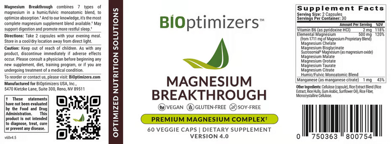 Buy BIOptimizers Magnesium Breakthrough in Australia - 60 capsules ...